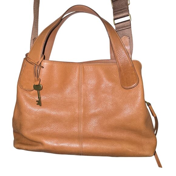 Fossil | Bags | Fossil Maya Leather Satchel Browntancamel Pebbled ...